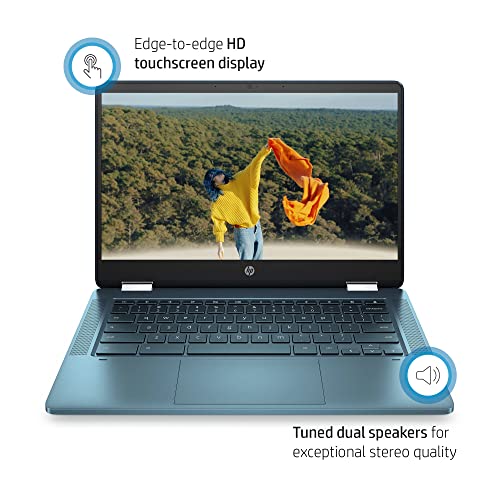 2022 Flagship HP X360 Chromebook Spin 2-in-1 Convertible Laptop, 14" HD TouchScreen, Dual Core Intel Celeron N4120 Processor(Upto 2.6GHz), 4GB RAM, 64GB eMMC,HDCamera, WiFi, Chrome OS+HubxcelAccessory
