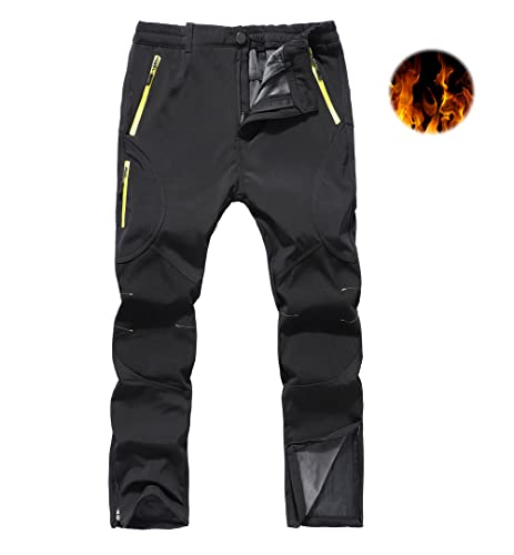 HONCAN Men's Snow Ski Pants Outdoor Waterproof Windproof Super-soft velvet lined Hiking Pants Softshell with Zipper Pockets(HC705Black04-XL)