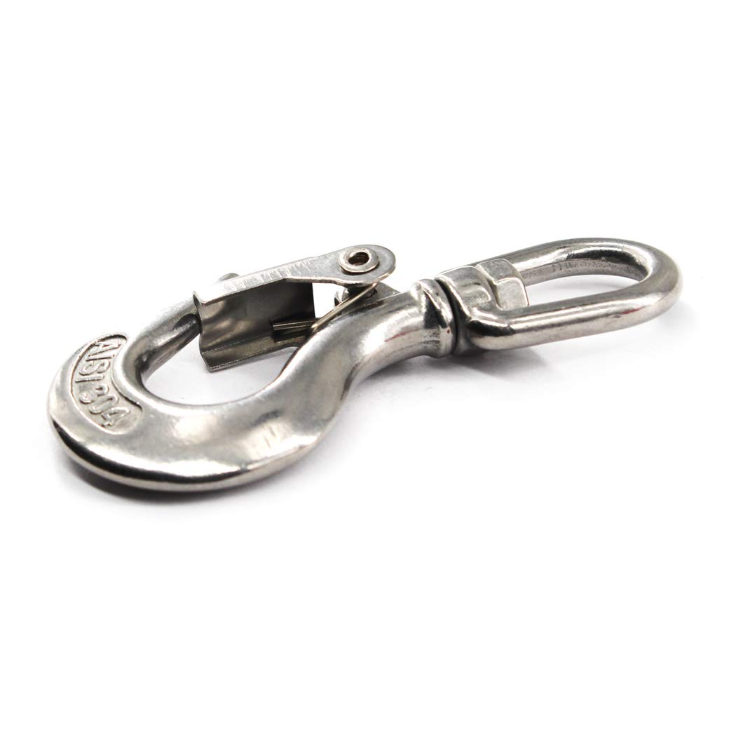304 Stainless Steel Swivel Eye Lifting Hook American Type Safety Hook Rigging Accessory with Round Eye Working Load 1000 KG 3/8"