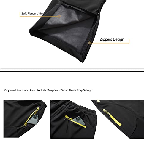 HONCAN Men's Snow Ski Pants Outdoor Waterproof Windproof Super-soft velvet lined Hiking Pants Softshell with Zipper Pockets(HC705Black04-XL)