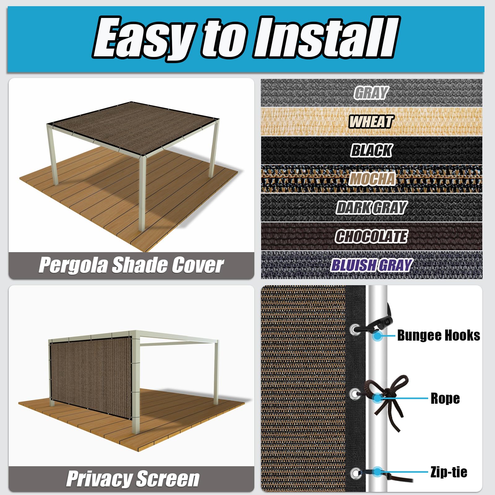 Amagenix 90% Sun Shade Cloth with Grommets, 12' x 16' Pergola Replacement Shade Cover Canopy Privacy Screen for Outdoor Patio Garden, Mocha (We Customized)