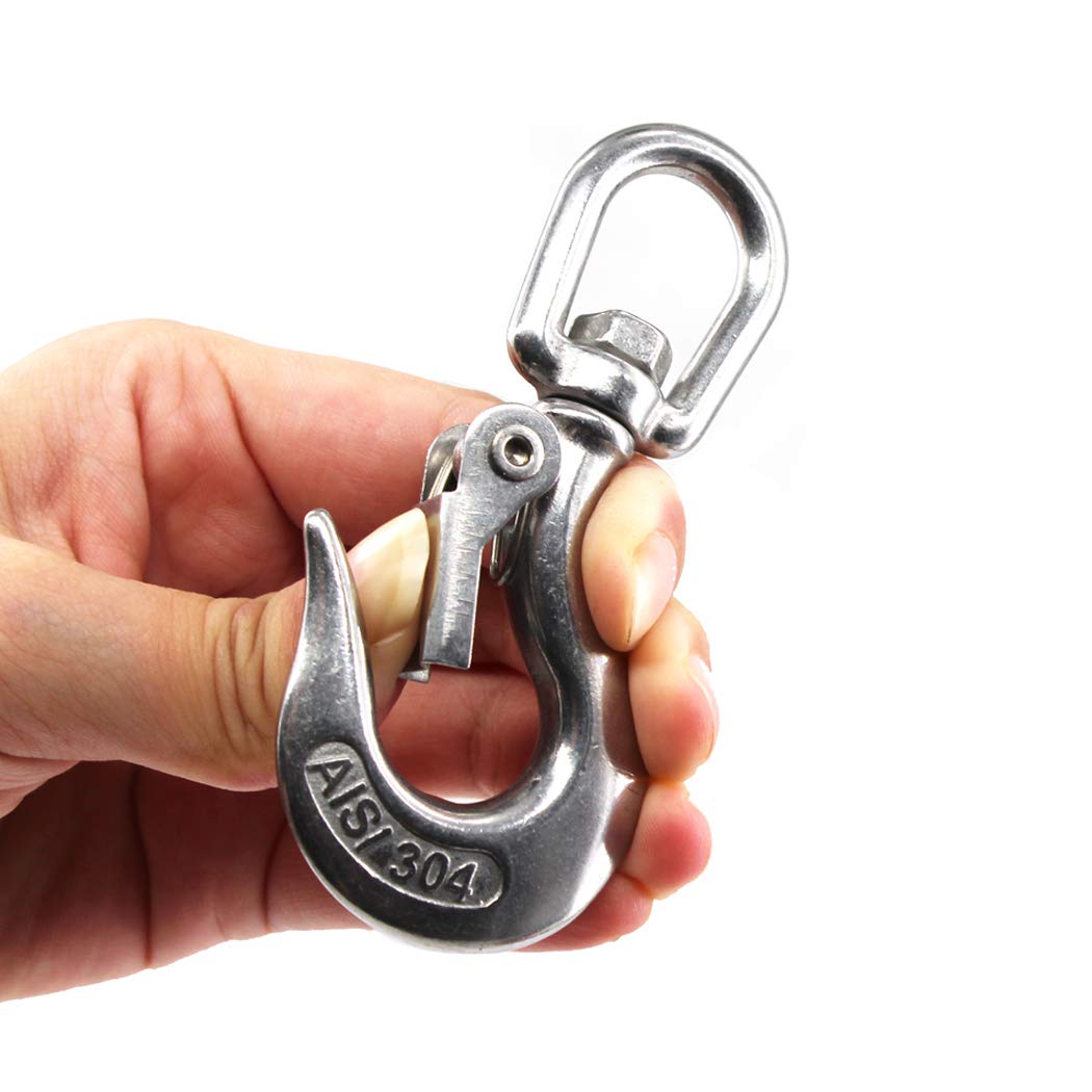 304 Stainless Steel Swivel Eye Lifting Hook American Type Safety Hook Rigging Accessory with Round Eye Working Load 1000 KG 3/8"