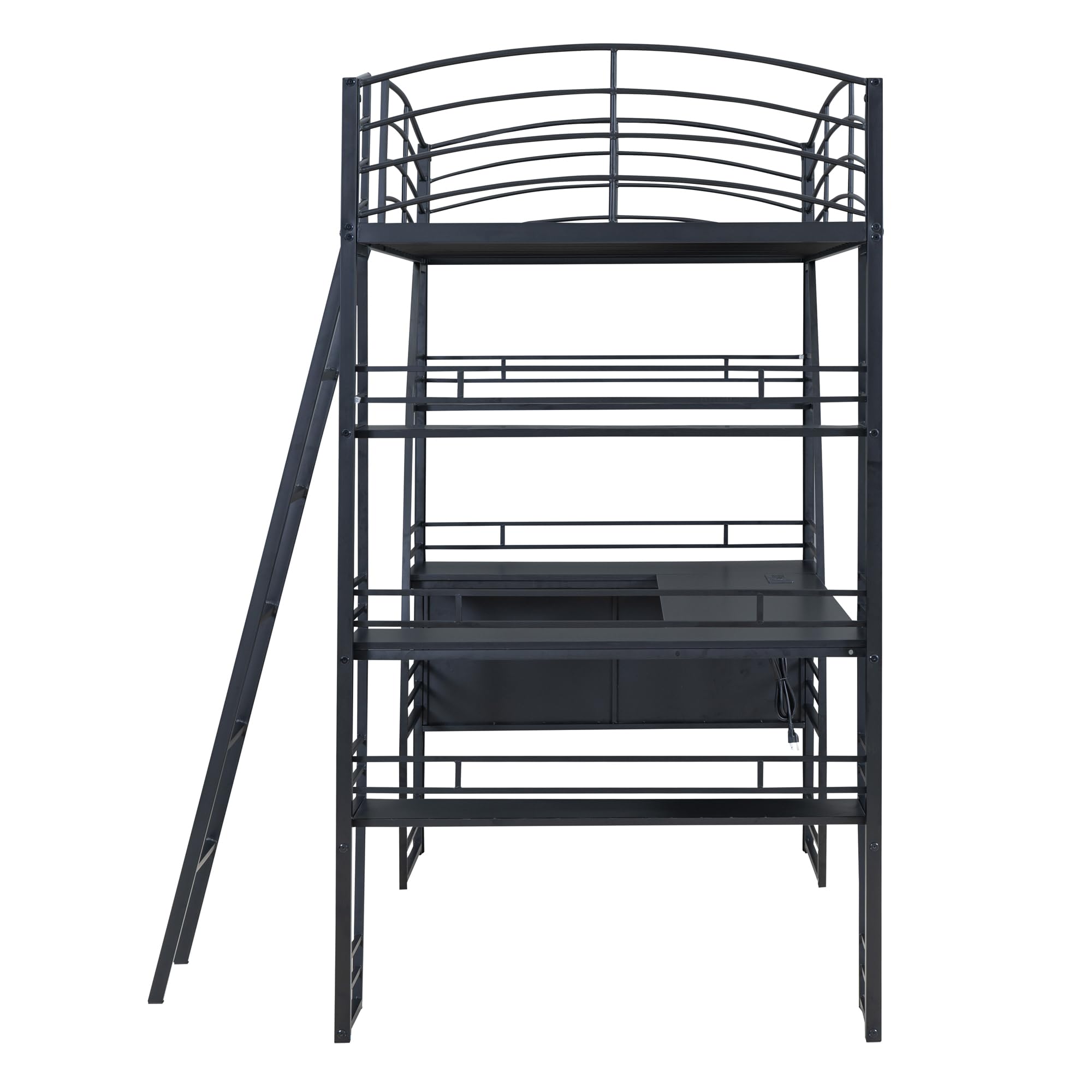 Harper & Bright Designs Metal Twin Size Loft Bed with L-Shaped Desk and Storage Shelves, Twin Loft Bed with USB Ports and Wireless Charging, High Junior Loft Bed Frame for Kids Boys Girls,Black