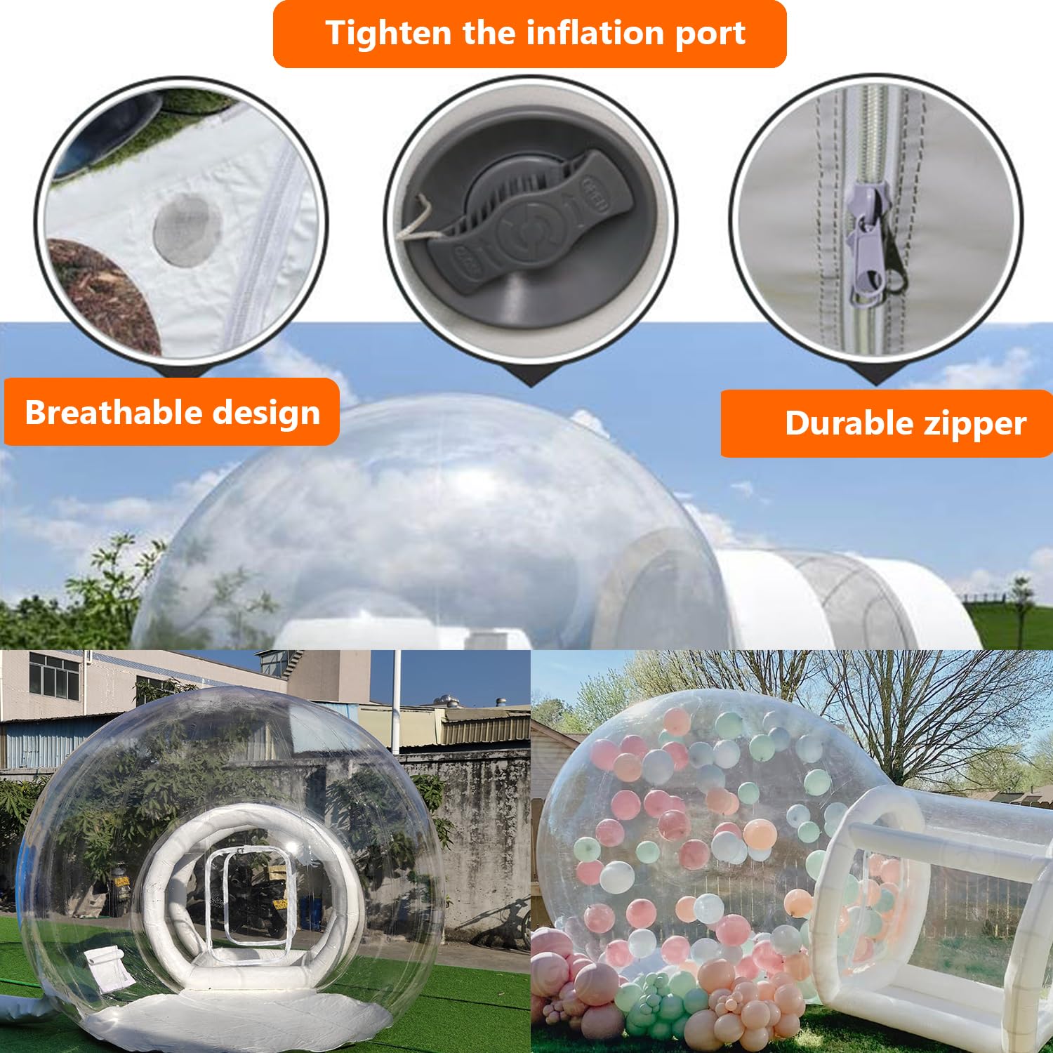 Inflatable Bubble House with 750w Blower, 550w Hand Pump, Reihipun Bubble Tent 10FT Waterproof Transparent Dome 6FT Tunnel for Home Party, Malls, Parks Event Exhibition