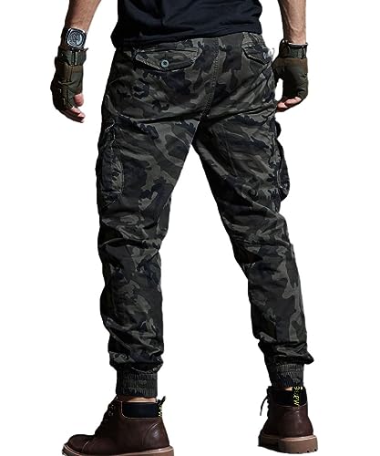 Men's Cargo Joggers Work Camo Chino Utility Combat Pants Trousers with Multi Pockets for Fall and Winter 38
