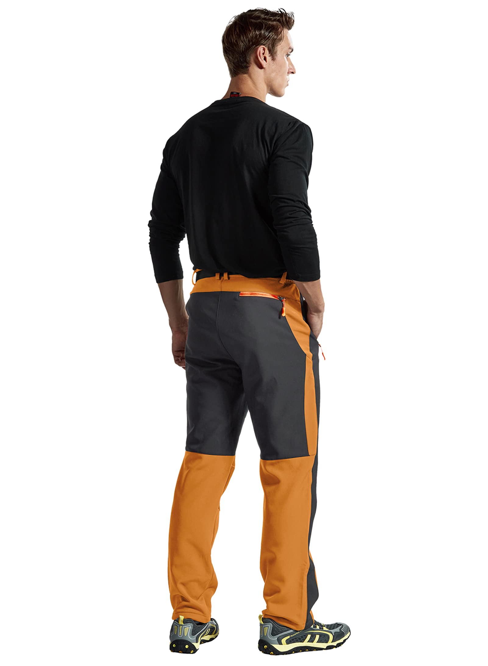 BASUDAM Men's Outdoor Pants Snow Waterproof Winter Insulated Fleece Lined Softshell with Belt Orange M