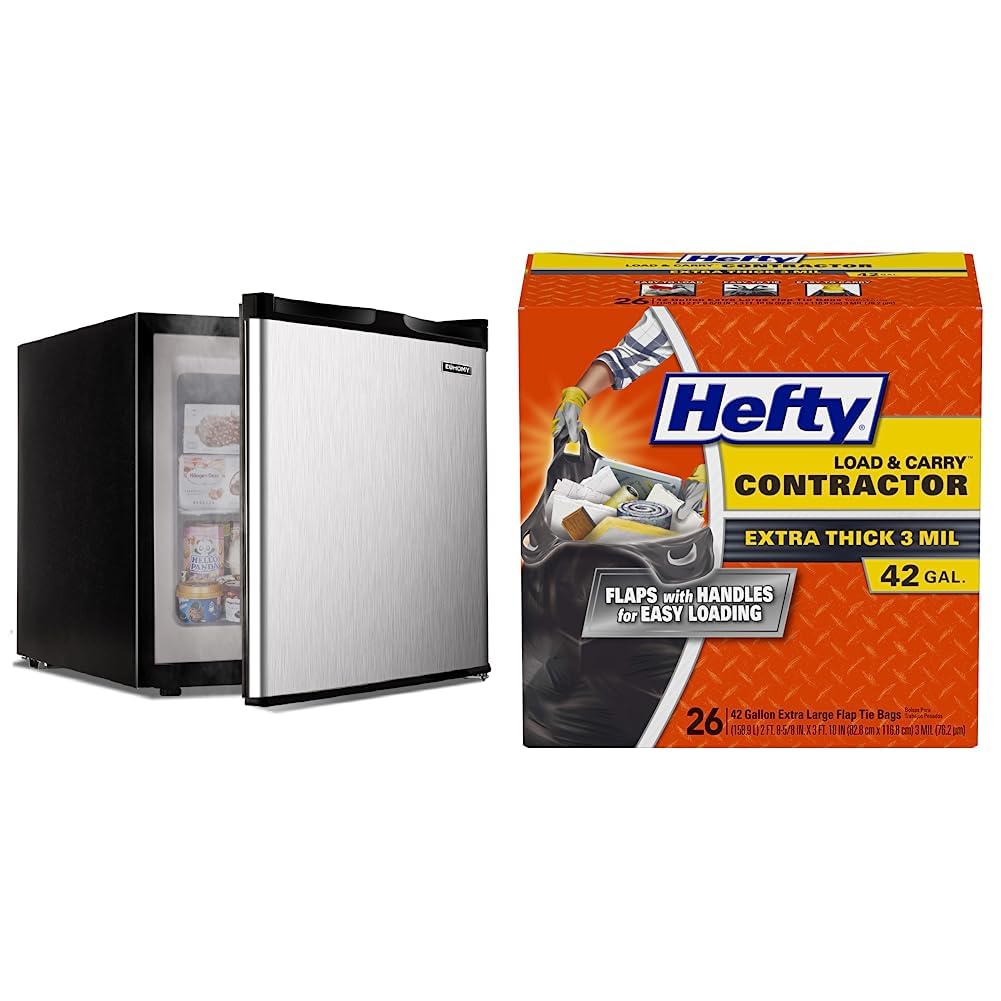 EUHOMY Mini Freezer Countertop,1.1 Cubic Feet, Single DoorCompact Upright Freezer with Reversible Stainless Steel Door & Hefty Load & Carry Heavy Duty Contractor Large Trash Bags, 42 Gallon, 26 Count