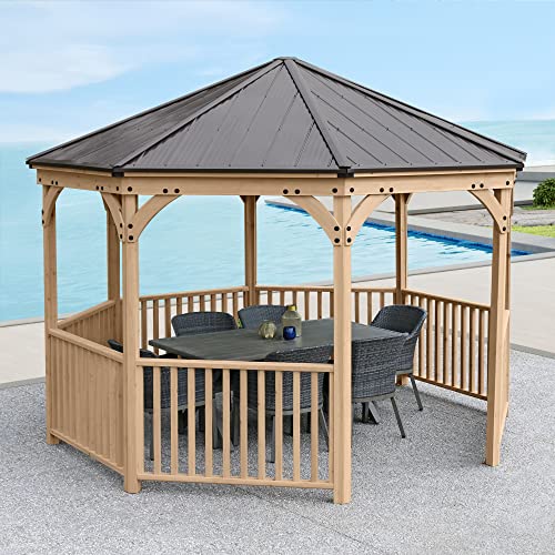 Yardistry 12' Meridian Octagon Cedar Gazebo with Aluminum Roof for Patios, Decks, Garden, Backyard, Durable