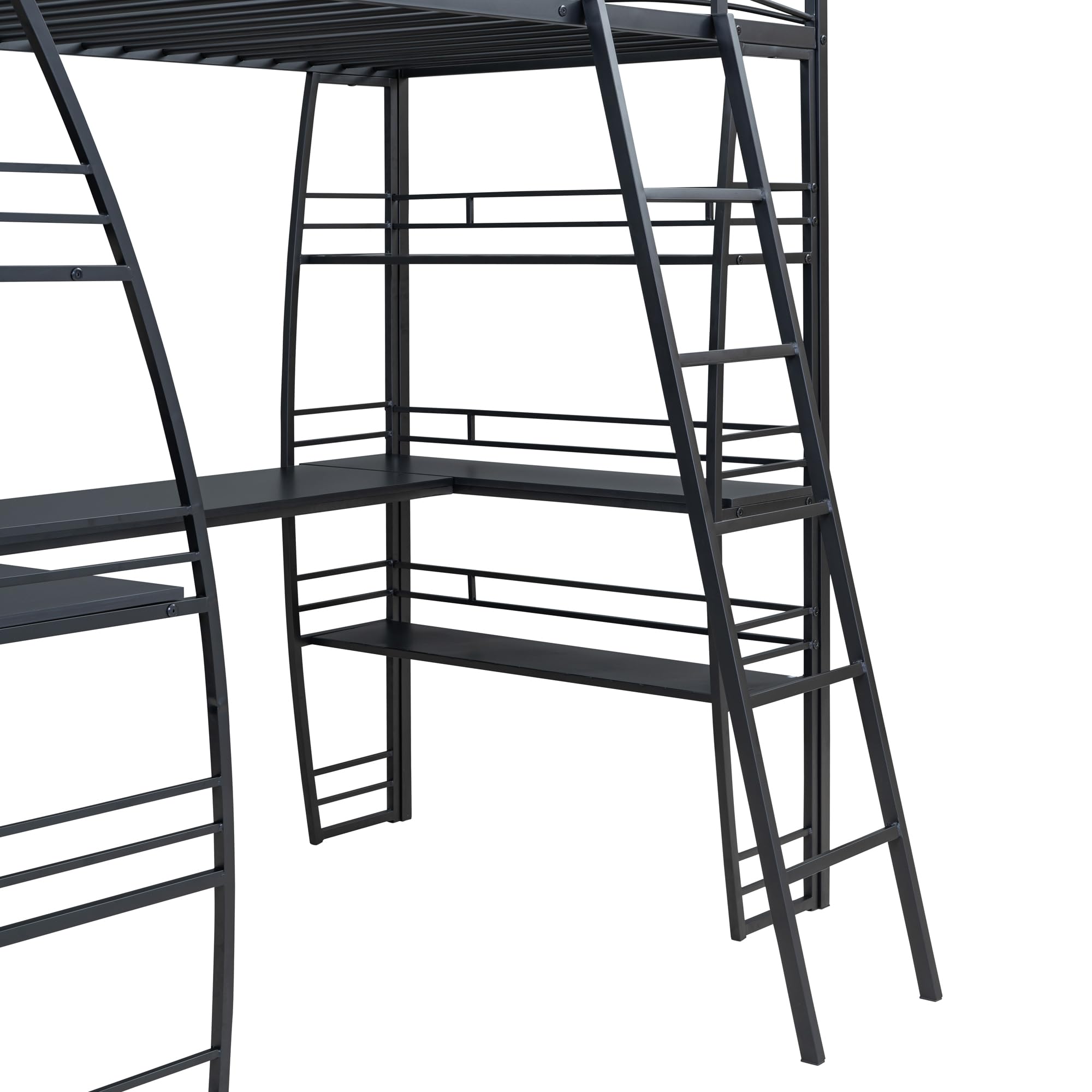 Harper & Bright Designs Metal Twin Size Loft Bed with L-Shaped Desk and Storage Shelves, Twin Loft Bed with USB Ports and Wireless Charging, High Junior Loft Bed Frame for Kids Boys Girls,Black
