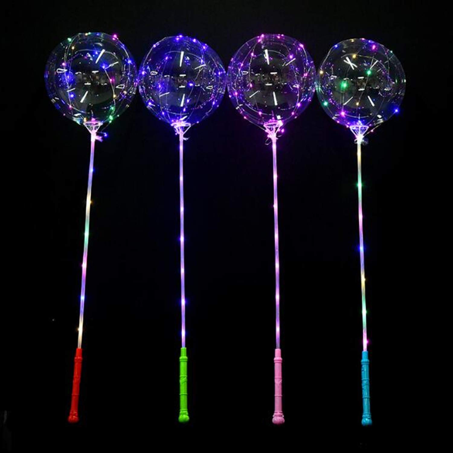 LED Light Up Bobo Balloons with Sticks 6 Packs, Flashing Handles,20 Inches Transparent Bubble Balloons,70 cm Sticks, Event Birthday Party Decoration