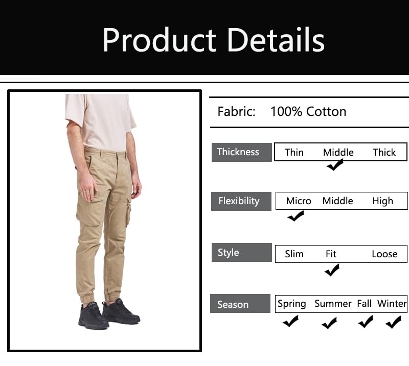 Men's Cargo Joggers Work Camo Chino Utility Combat Pants Trousers with Multi Pockets for Fall and Winter 38