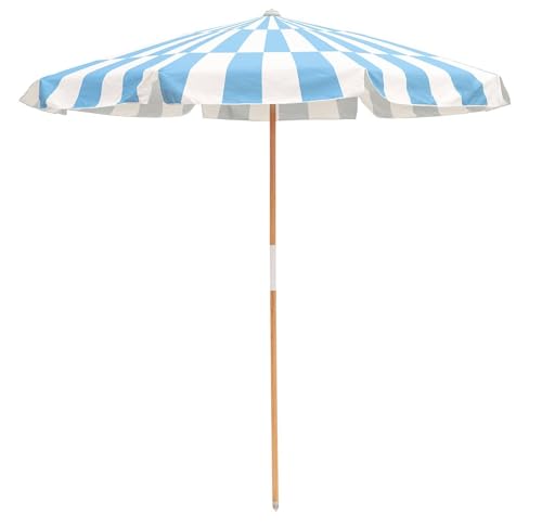 Business & Pleasure Co. Amalfi Umbrella - 7.2' Boho Beach Umbrella - Large & Sturdy Yet Lightweight - UPF 50+ UV-Resistant Canvas, Classic Spiral Blue