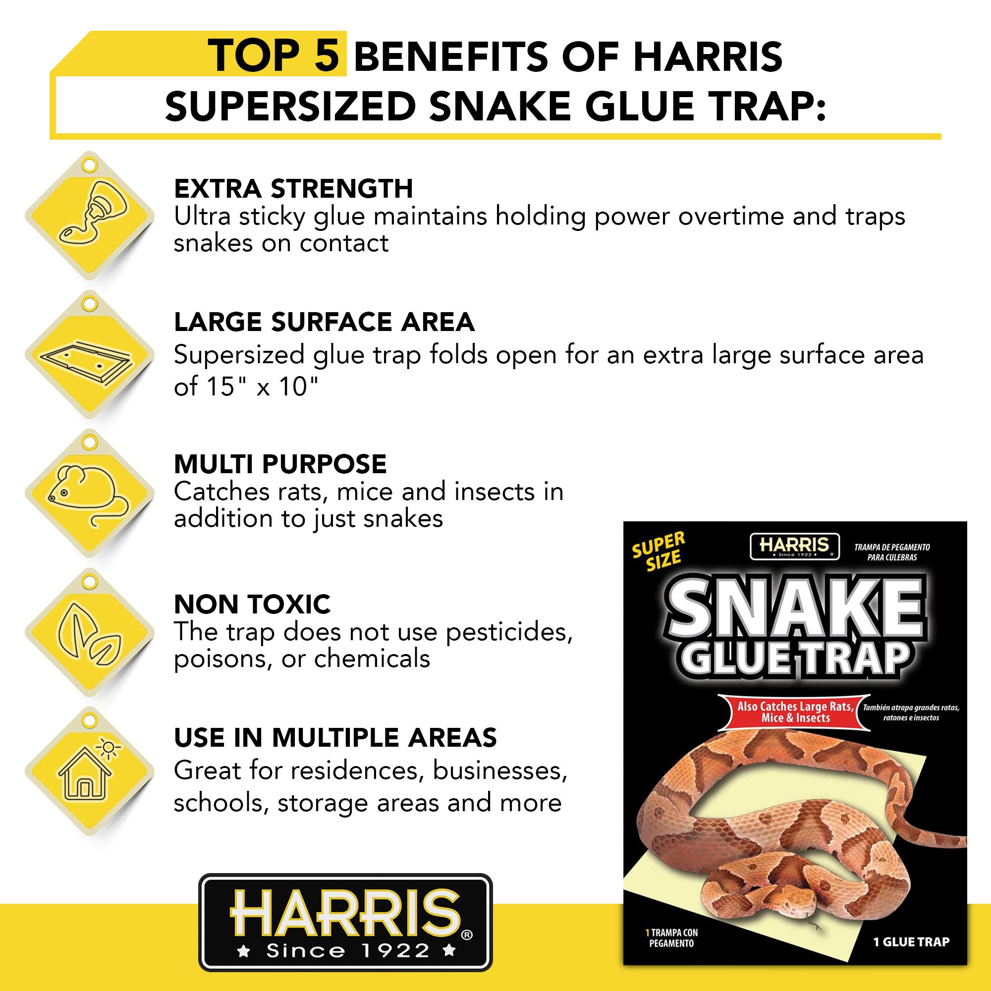 Harris Snake Glue Trap, Super Sized for Snakes, Rats, Mice and Insects (1-Pack)