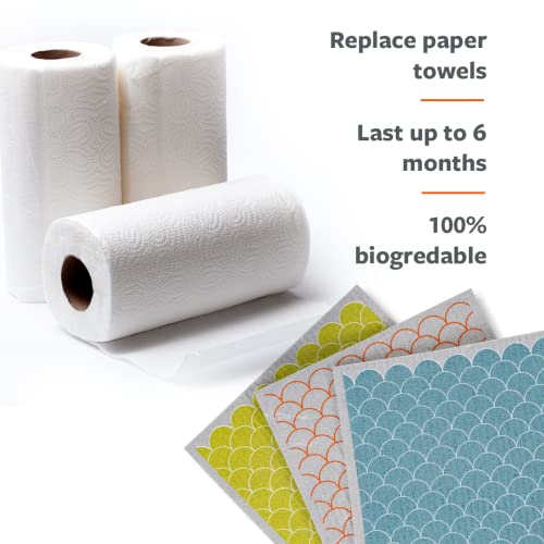 Full Circle Set of 3 Good Sheet Plant-Based Dishcloths β Super-Absorbent Reusable Dish Cloths - Multi-Use Washable Cleaning Cloths/Towels, Scales