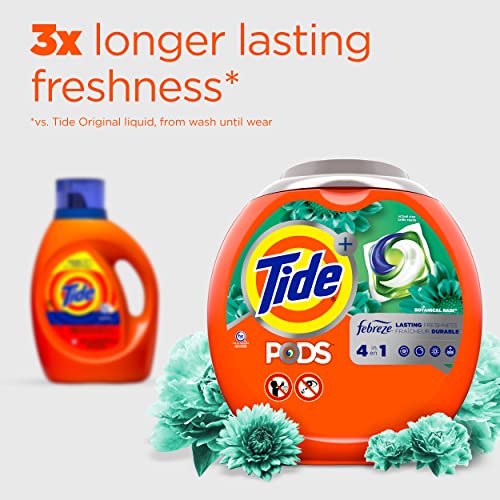 Tide PODS Liquid Laundry Detergent Soap Pacs, 4-n-1 with Febreze, HE Compatible, 85 Count, Lasting Freshness, Botanical Rain Scent