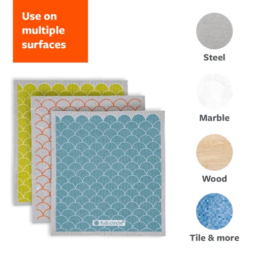 Full Circle Set of 3 Good Sheet Plant-Based Dishcloths β Super-Absorbent Reusable Dish Cloths - Multi-Use Washable Cleaning Cloths/Towels, Scales