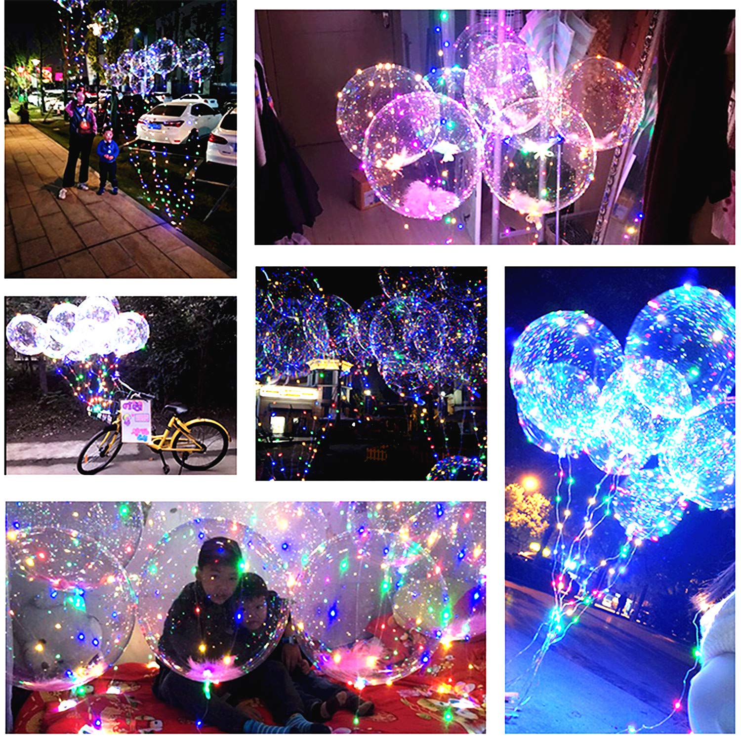 LED Light Up Bobo Balloons with Sticks 6 Packs, Flashing Handles,20 Inches Transparent Bubble Balloons,70 cm Sticks, Event Birthday Party Decoration