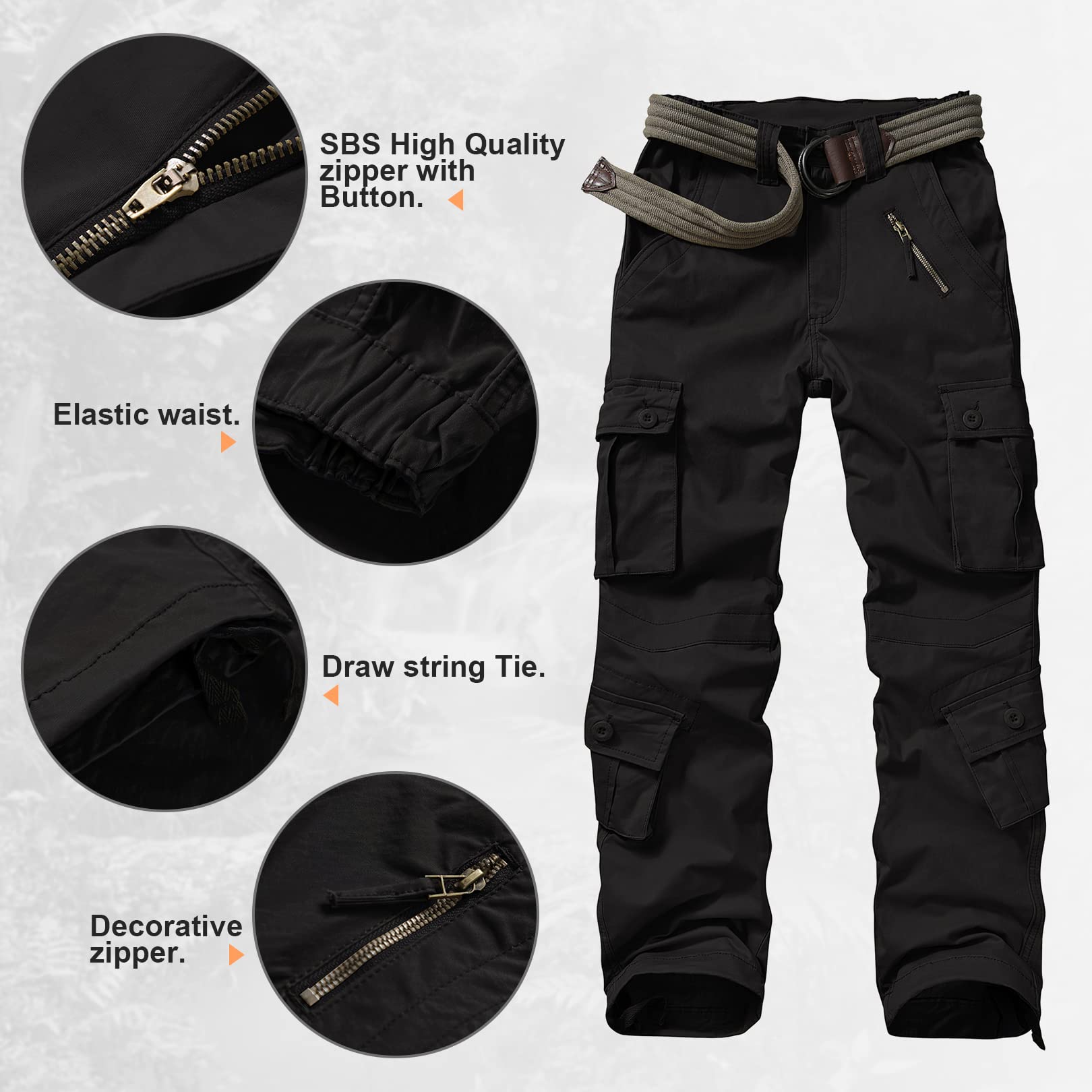 Alfiudad Womens Cargo Pants with Pockets, Women's Casual Military Army Hiking Combat Tactical Work Pants Trousers,Black,30(US 10)