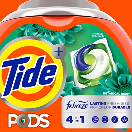 Tide PODS Liquid Laundry Detergent Soap Pacs, 4-n-1 with Febreze, HE Compatible, 85 Count, Lasting Freshness, Botanical Rain Scent