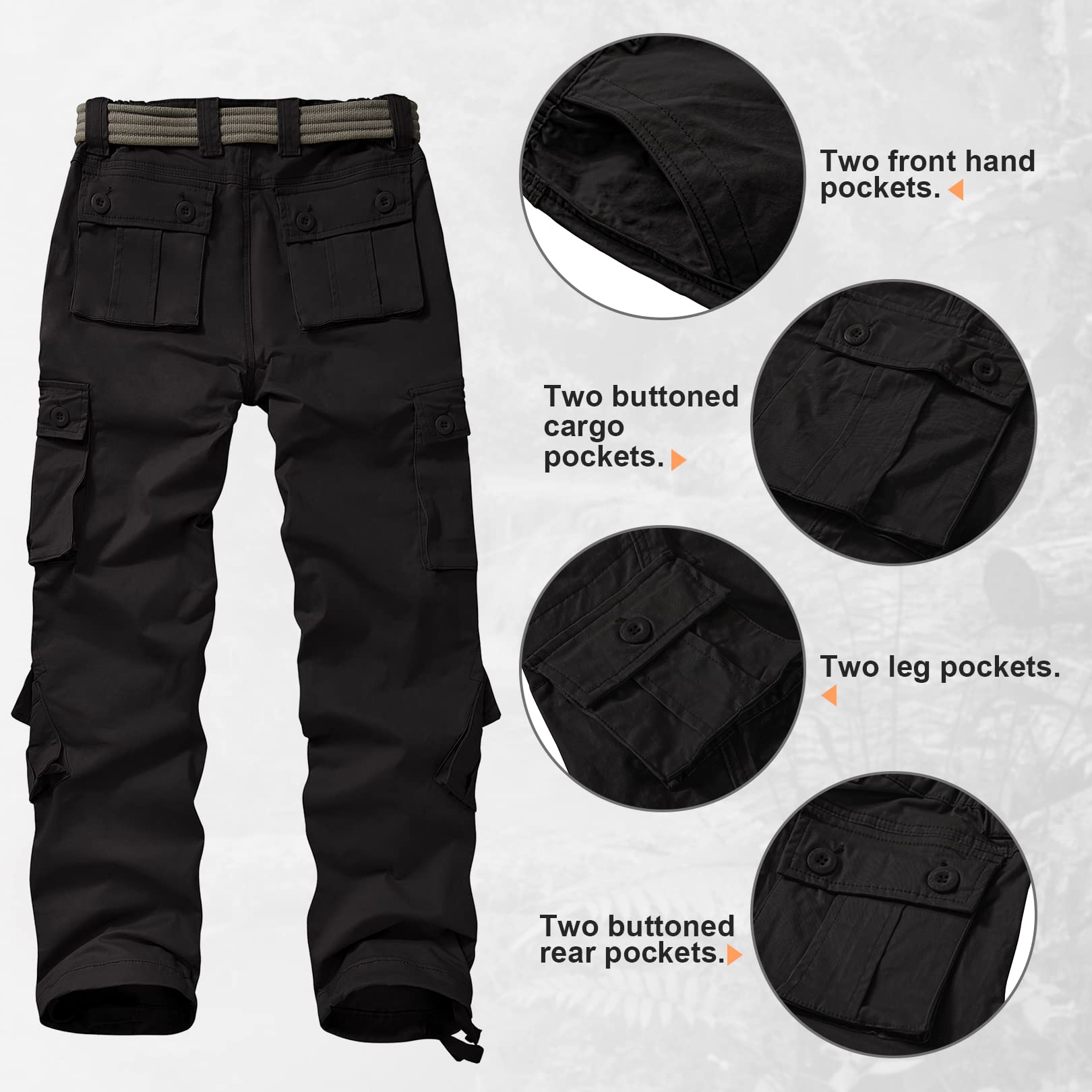 Alfiudad Womens Cargo Pants with Pockets, Women's Casual Military Army Hiking Combat Tactical Work Pants Trousers,Black,30(US 10)