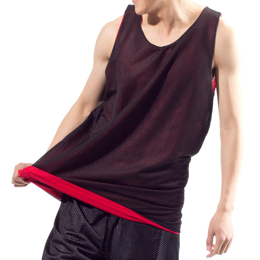 TopTie Reversible Basketball Jerseys Men's Tank Top Mesh Tank Lacrosse Jersey for Adult Youth-Black/White-L