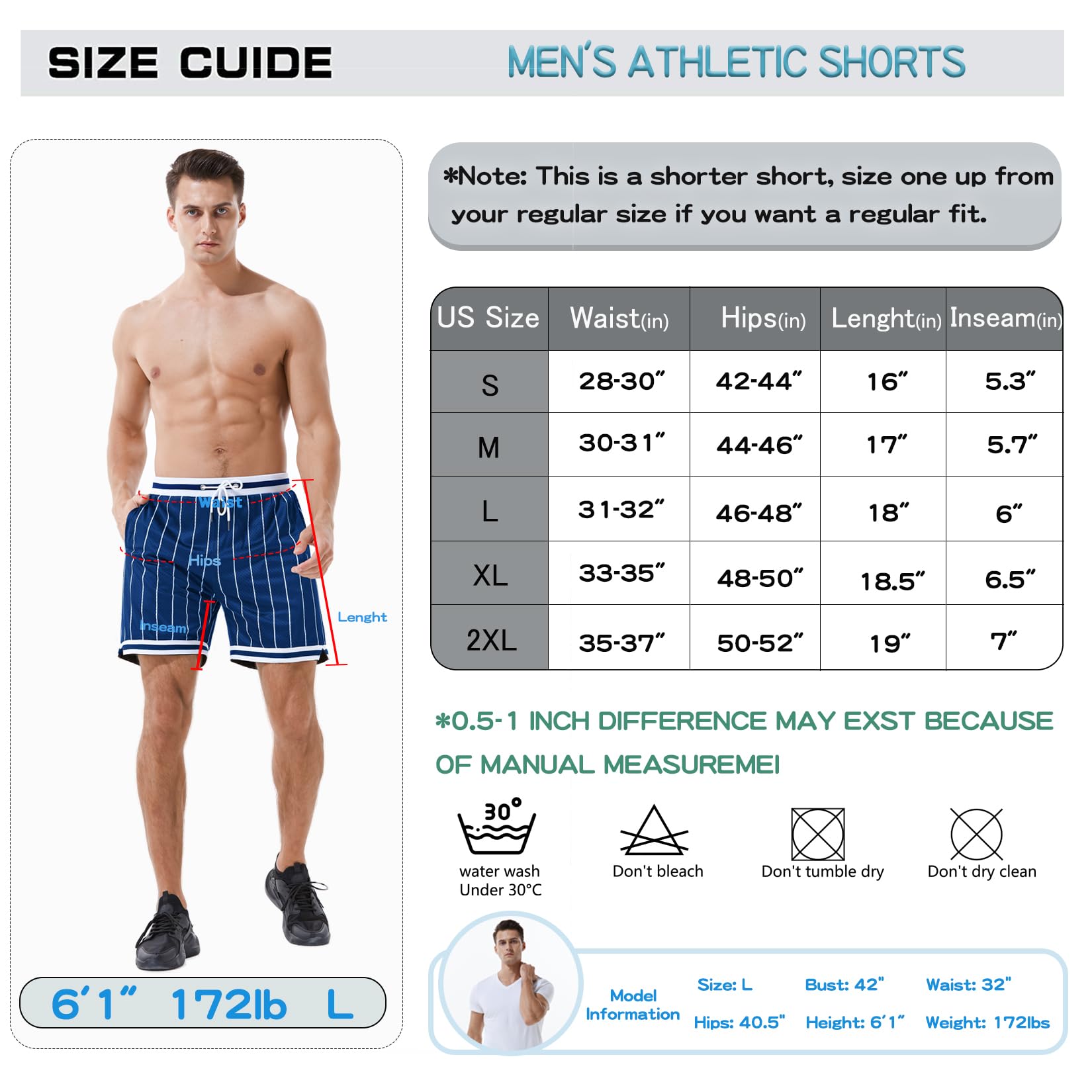 HEALONG Basketball Athletic Shorts Men - Mesh Gym Sports Workout Training Elastic Drawstring Retro Casual Comfortable Fashion Short with Pockets (Blue, M)