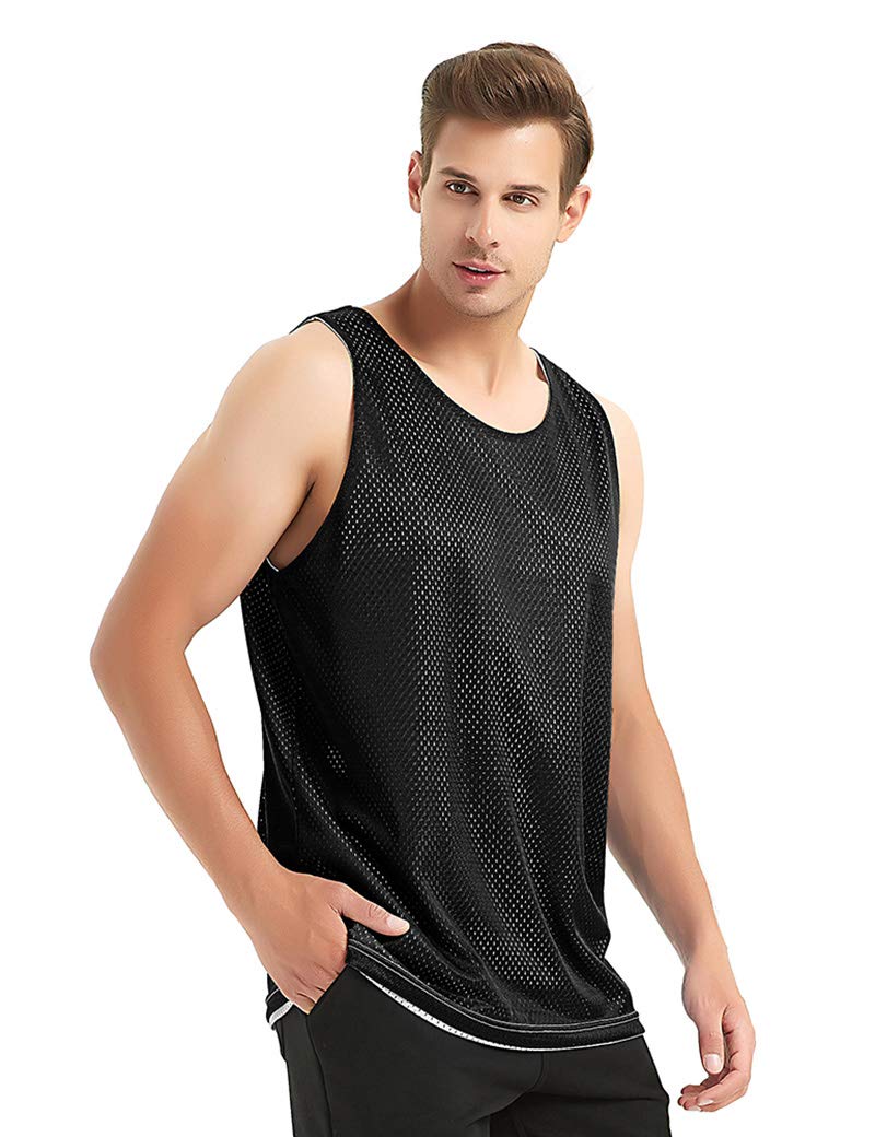 TopTie Reversible Basketball Jerseys Men's Tank Top Mesh Tank Lacrosse Jersey for Adult Youth-Black/White-L