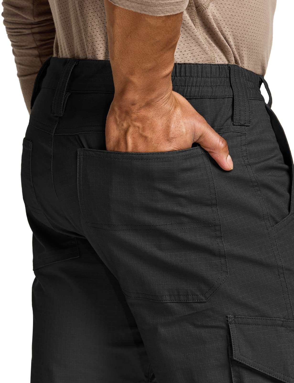 CQR Men's Flex Ripstop Tactical Cargo Pants, Water Resistant Stretch, Lightweight EDC Hiking Work Pants, Dura Flex Mag Pocket, Black, 38W x 30L