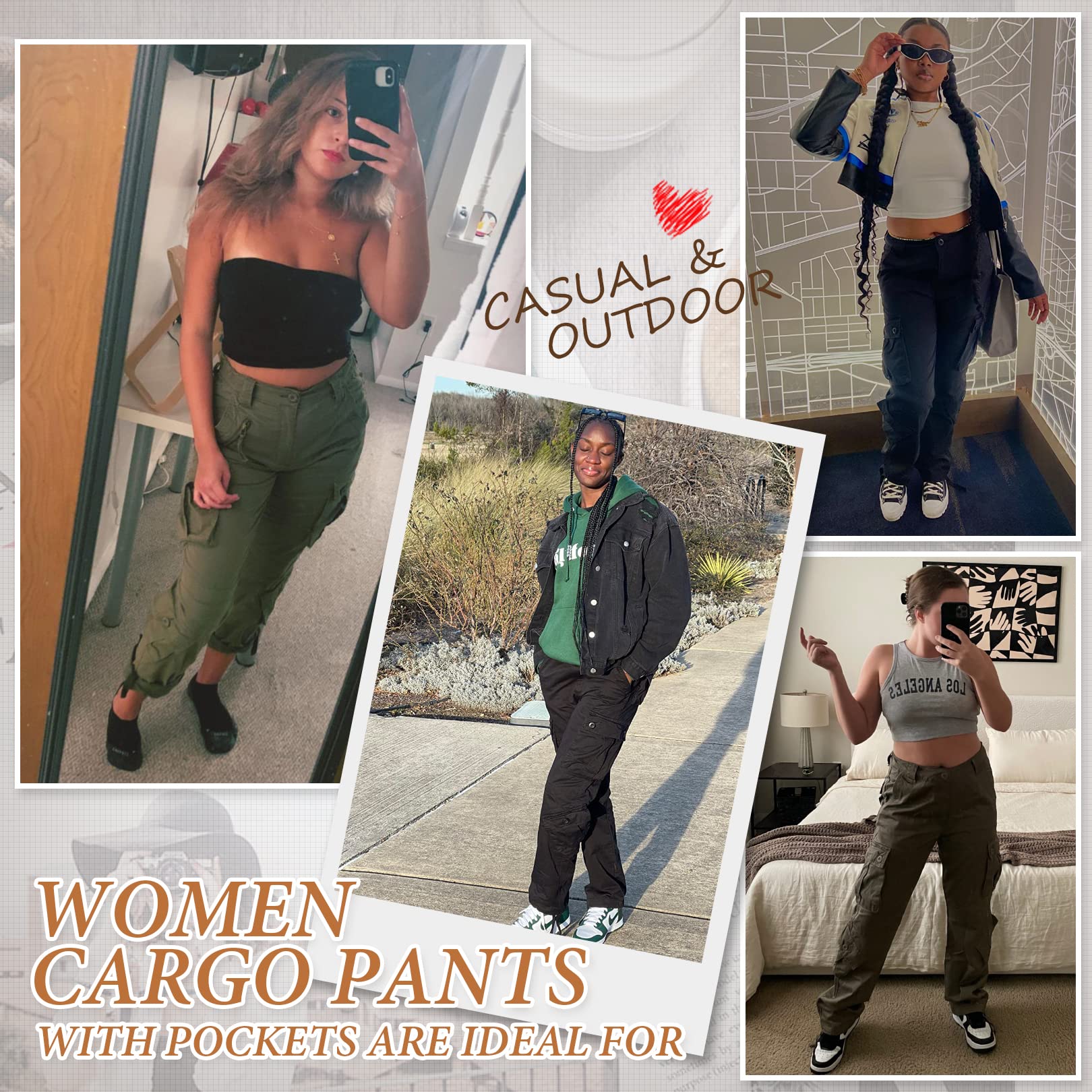 Alfiudad Womens Cargo Pants with Pockets, Women's Casual Military Army Hiking Combat Tactical Work Pants Trousers,Black,30(US 10)