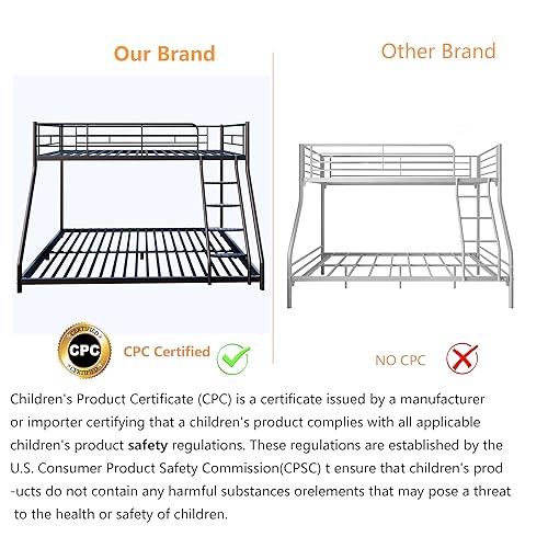GRAYELL Metal Bunk Beds Twin Over Full Bunk Bed for Kids Teens Adults,Heavy Duty,CPC Certified,with Comfortable Rungs,No Box Spring Needed,Easy to Assemble,Black