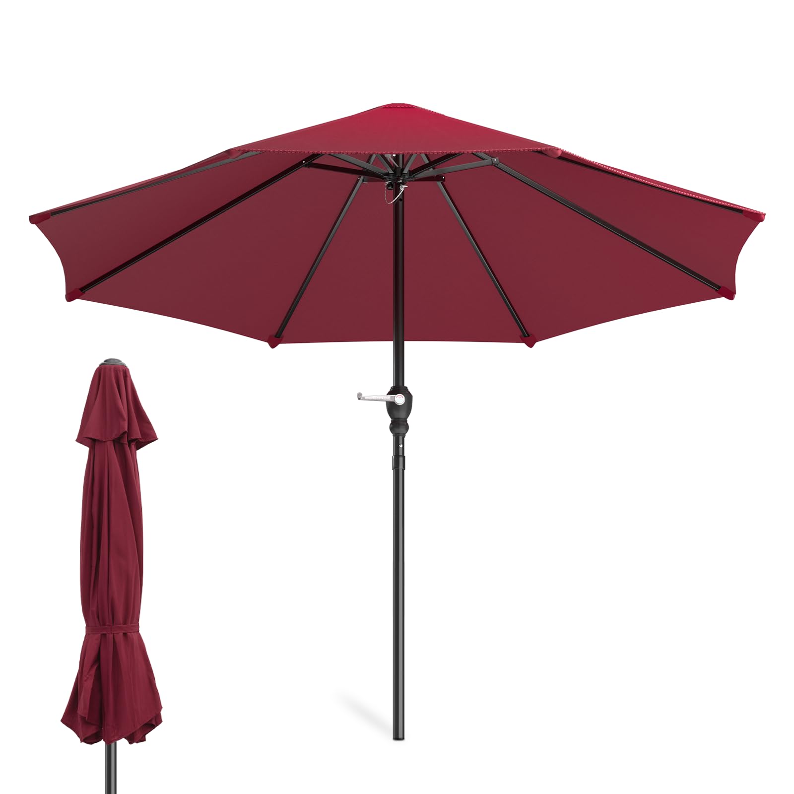 Magshion 9FT Outdoor Market Patio Umbrella, Large Waterproof Sun Umbrella with Crank Lift & 8 Steel Ribs, Sturdy Pole for Garden, Deck, Backyard & Pool (Red)