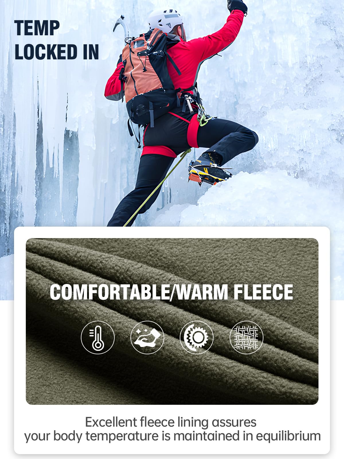 FREE SOLDIER Men's Outdoor Softshell Fleece Lined Cargo Pants Snow Ski Hiking Pants with Belt (Army Green 34W x 30L)