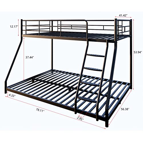 GRAYELL Metal Bunk Beds Twin Over Full Bunk Bed for Kids Teens Adults,Heavy Duty,CPC Certified,with Comfortable Rungs,No Box Spring Needed,Easy to Assemble,Black