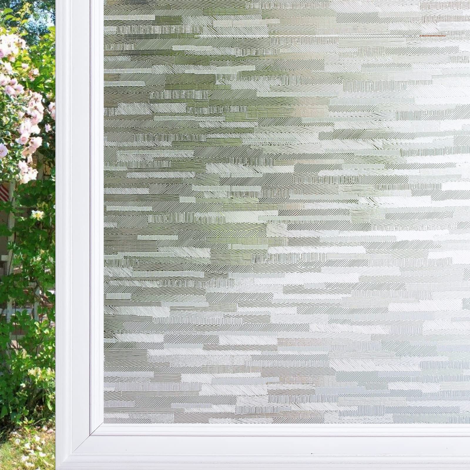 CottonColors Window Privacy Film, Frosted Non Adhesive Opaque Window Sticker Removeable UV Blocking Self Static Cling Vinyl Glass Film Covering for Home Office Living Meeting Room(17.5 in x 78.5 in)