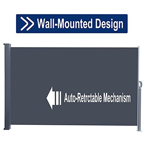 Retractable Side Awning,Waterproof & UV-Resistant,Folding Privacy Screen Room Divider Roll Up Balcony (Gray, 138″x 63″)