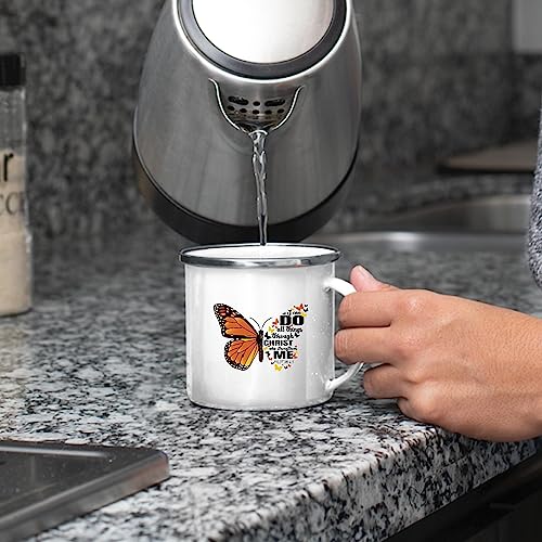 Philippians 413 Butterfly Christ Bible Verse Gift Idea 12oz Enamel Silver Mug