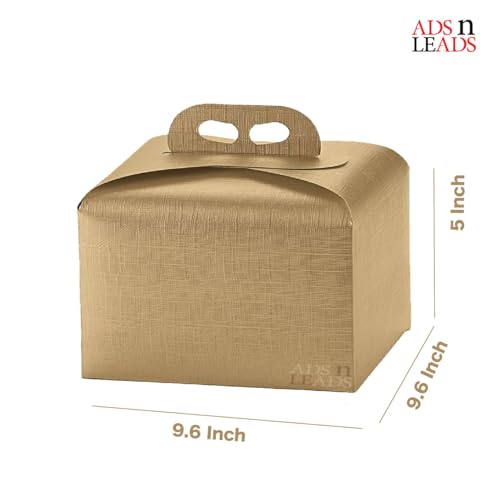 A&L Golden Cakes Bakery boxes - Tall Cake Box with Handles- Non-corrugated cardboard packaging Pastries, Chocolates, Pie, Birthday Party Containers, Wedding, Valentine's Day (GOLD 9.6 x 9.6 x 5 Inch)
