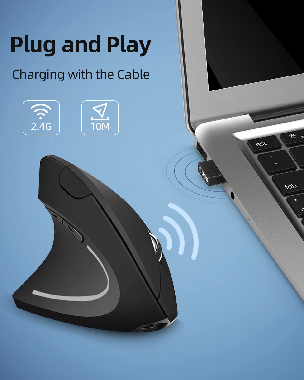 ASOYIOL Left Handed Mouse, Rechargeable Left Vertical Mouse Wireless -2.4G Left Hand Ergonomic Mouse with 6 Buttons Adjustable 800/1200/1600 DPI (Left Hand)