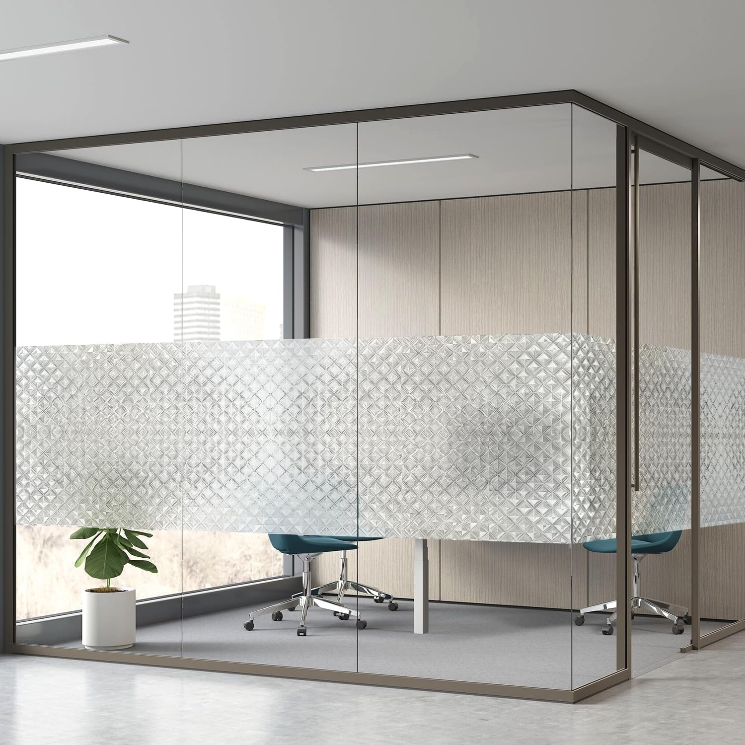 Qualsen Window Privacy Film, 3D Visual Appeal Frosted Glass Window Film, Static Clings UV Blocking Removable Window Clings for Home Office, Decorative Window Vinyl 17.4×78.7inch