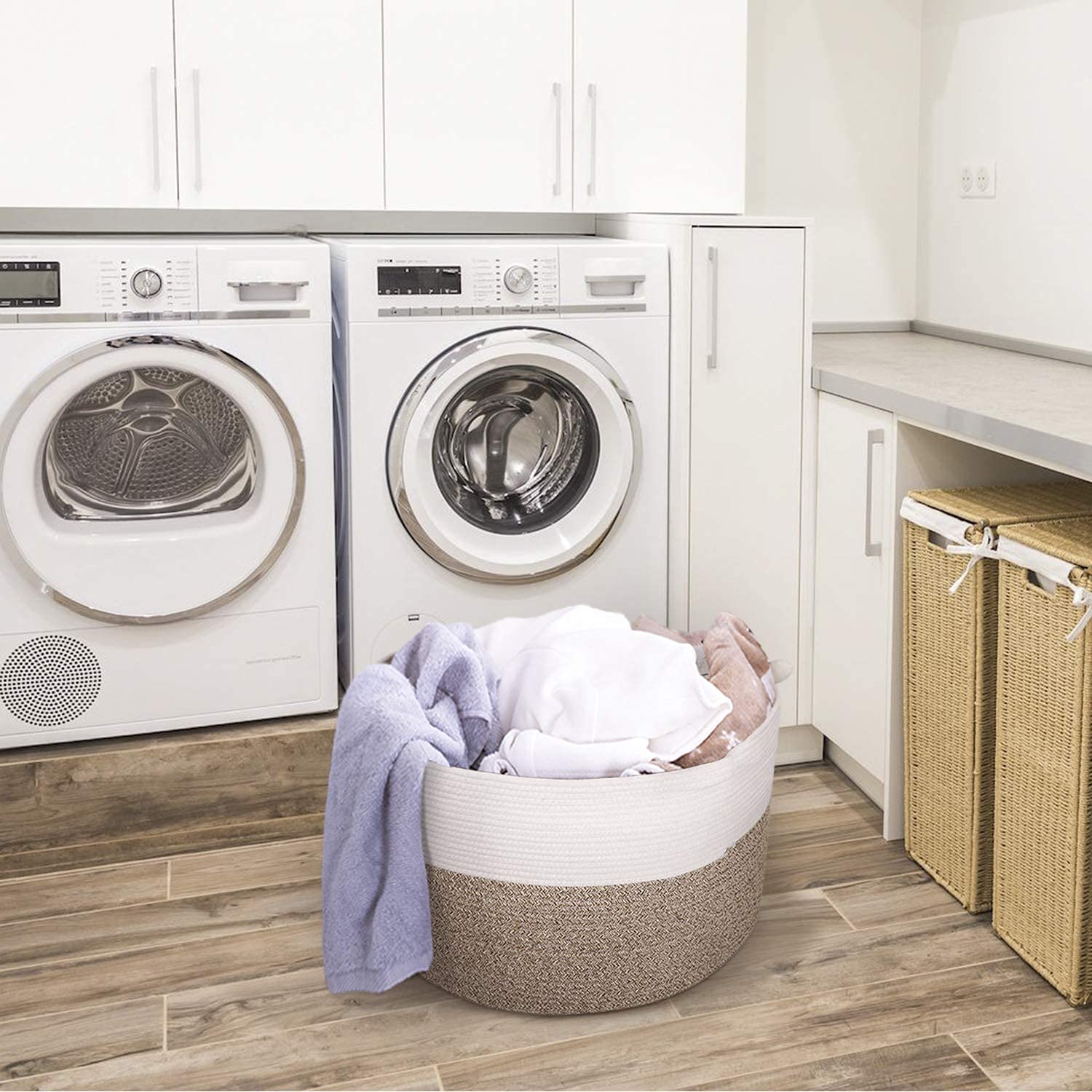 INDRESSME XXX Large Cotton Rope Basket Comforter Cushions Thread Laundry Hamper (Set of 2)
