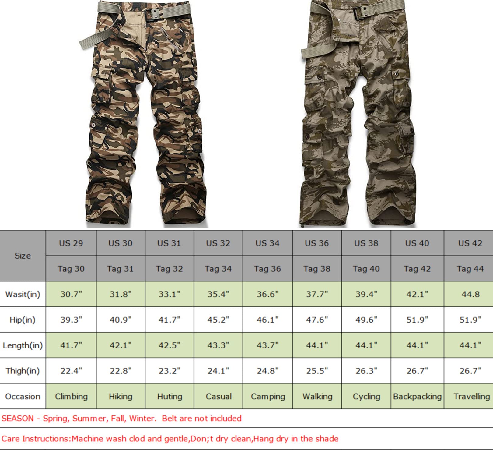 Men's Casual Military Pants, Cotton Camo Tactical Wild Combat Cargo Trousers with 8 Pockets Wave Camo Tag 30-US 29