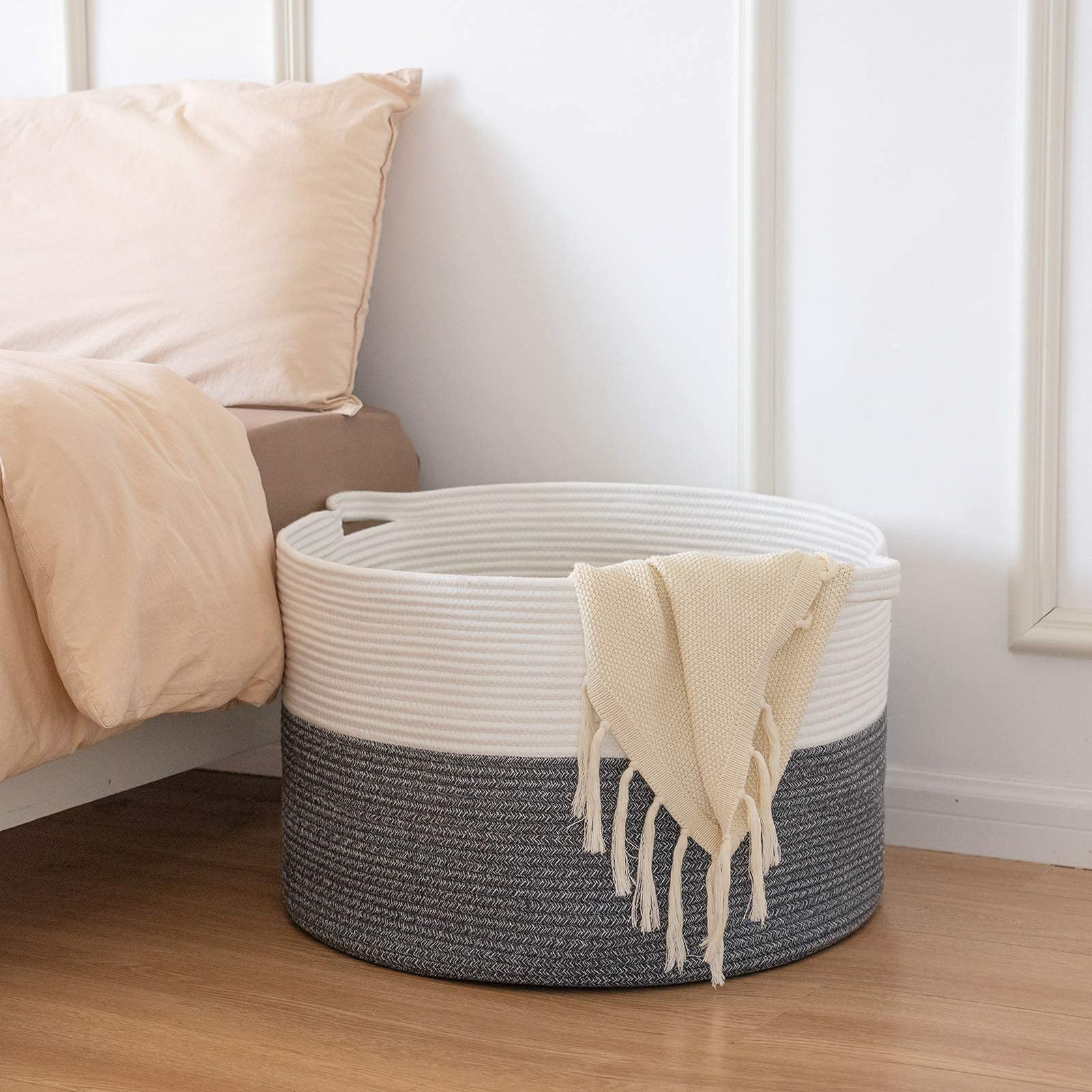 INDRESSME XXX Large Cotton Rope Basket Comforter Cushions Thread Laundry Hamper (Set of 2)