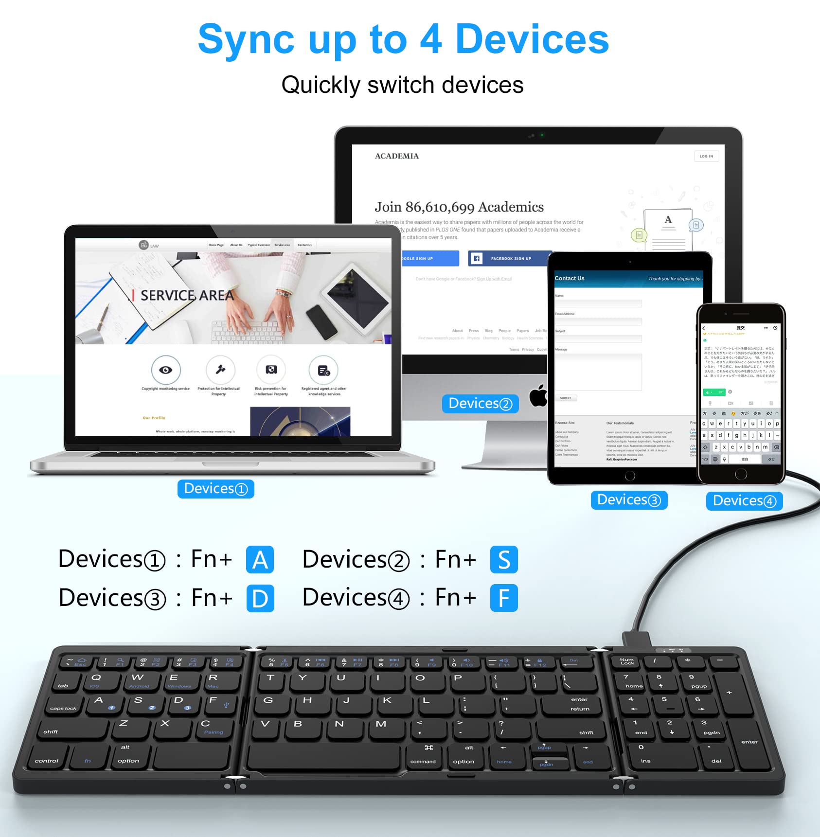 Erkovia Foldable Bluetooth Keyboard, Wireless Portable Keyboard with Numeric Keypad, Dual Modes Bluetooth/USB Wired Travel Keyboard for iOS/MacOS, Android, Windows Device(Not Full Size)