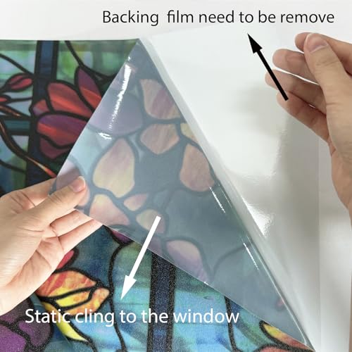 funlife Double-Sided Privacy Floral Stained Glass Window Film, Removable Frosted Texture Flower Static Window Cling Glass Covering Window Decor Suitable for Entryway, Blue Magnolia 11.8"X118"