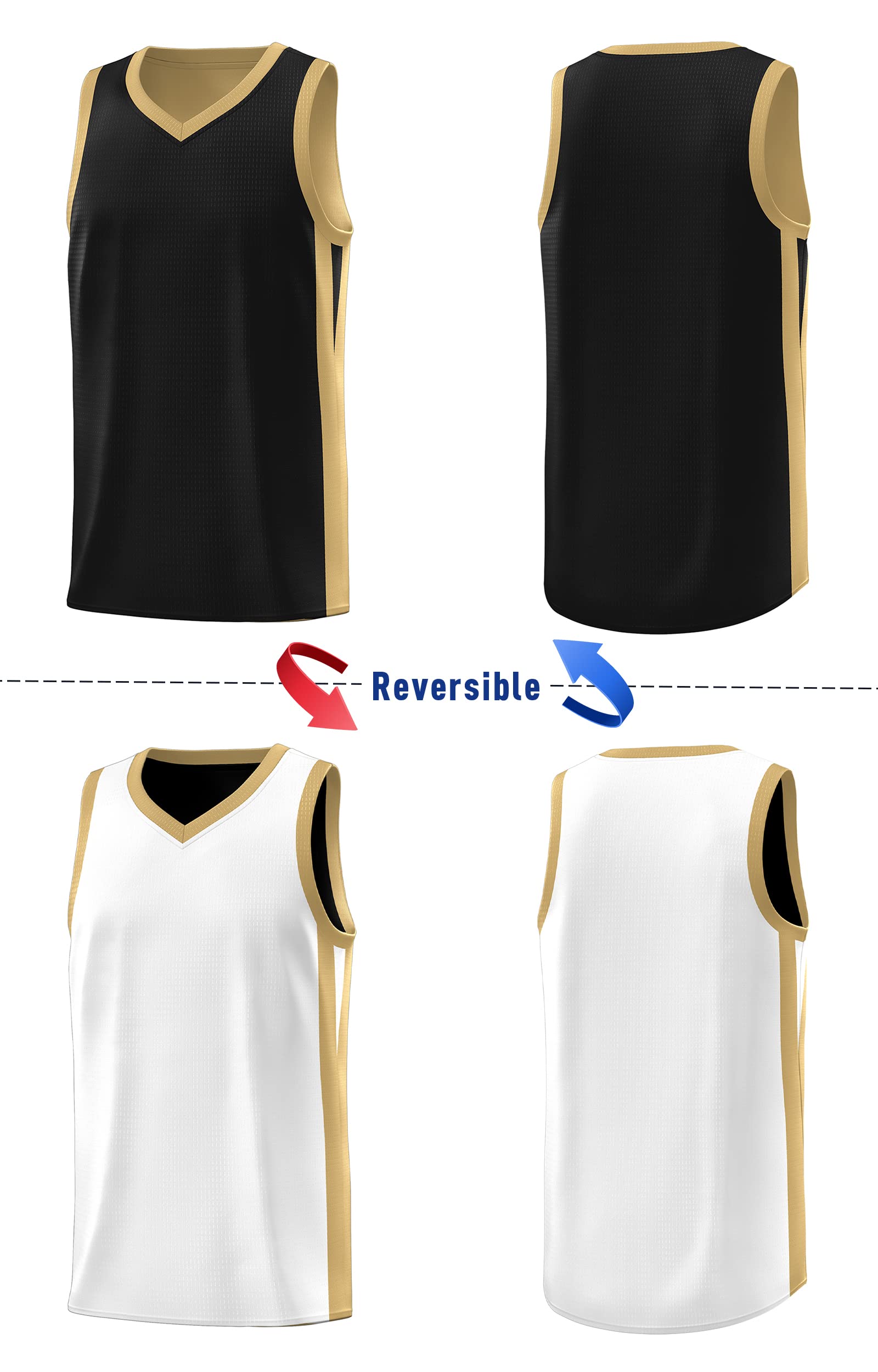 KXK Men's Blank Reversible Basketball Jersey Team Uniform Athletic Hip Hop Basketball Shirts S-4XL Black/White