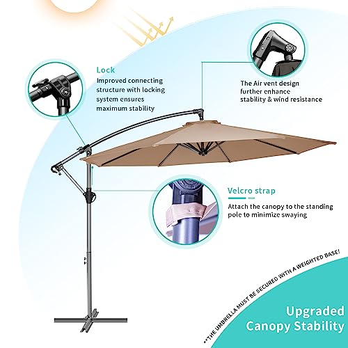 SUNNIMAX Patio Umbrella with base included, 10 FT outdoor offset hanging umbrella for garden, 8 Ribs and UV-Resistant (KHAKI)
