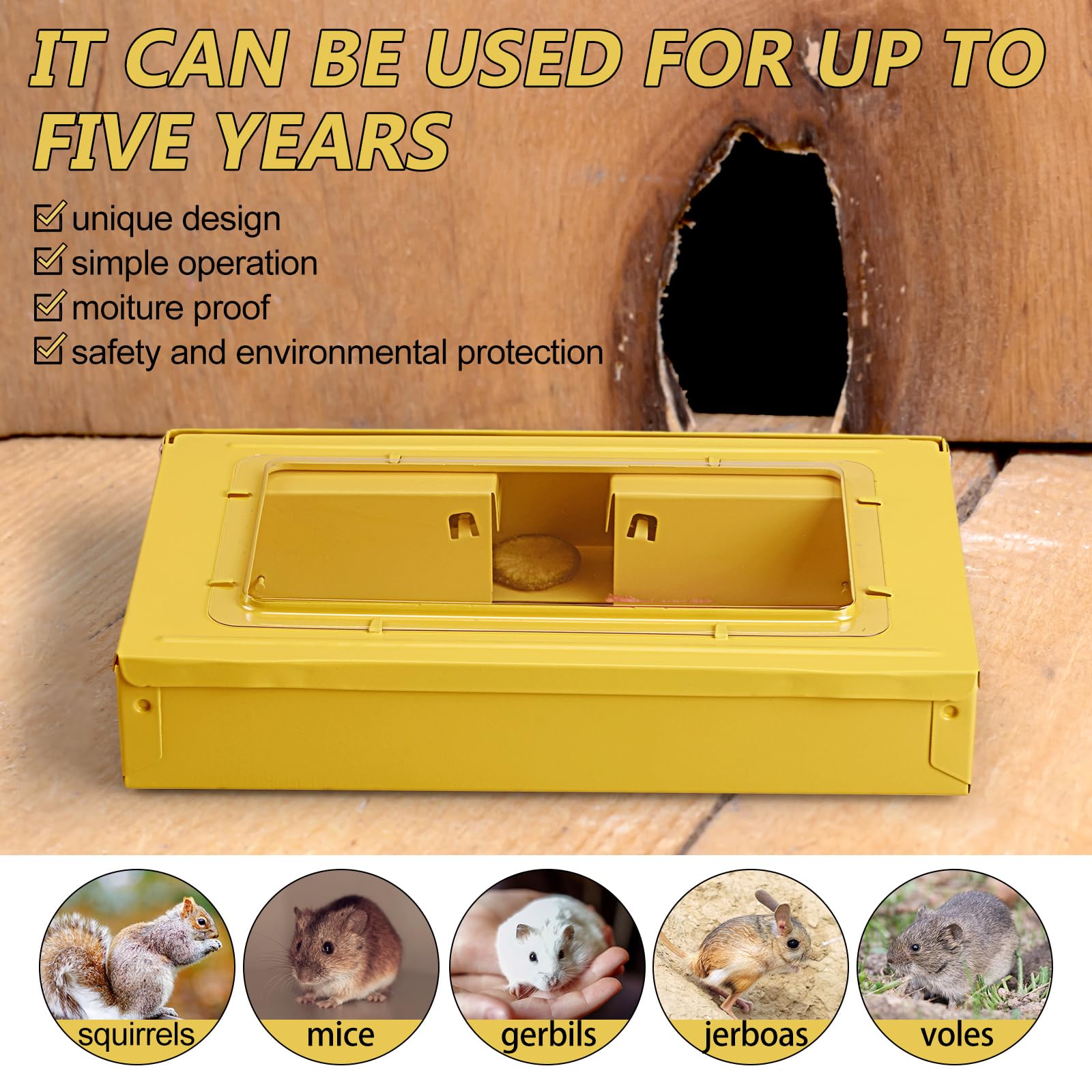 Kittmip 4 Pack Multi Catch Mouse Trap Clear Top Humanized Mouse Trap Reusable Mouse Trap PET and Kids Security for Indoor Outdoor Garage House and Kitchen (Yellow)