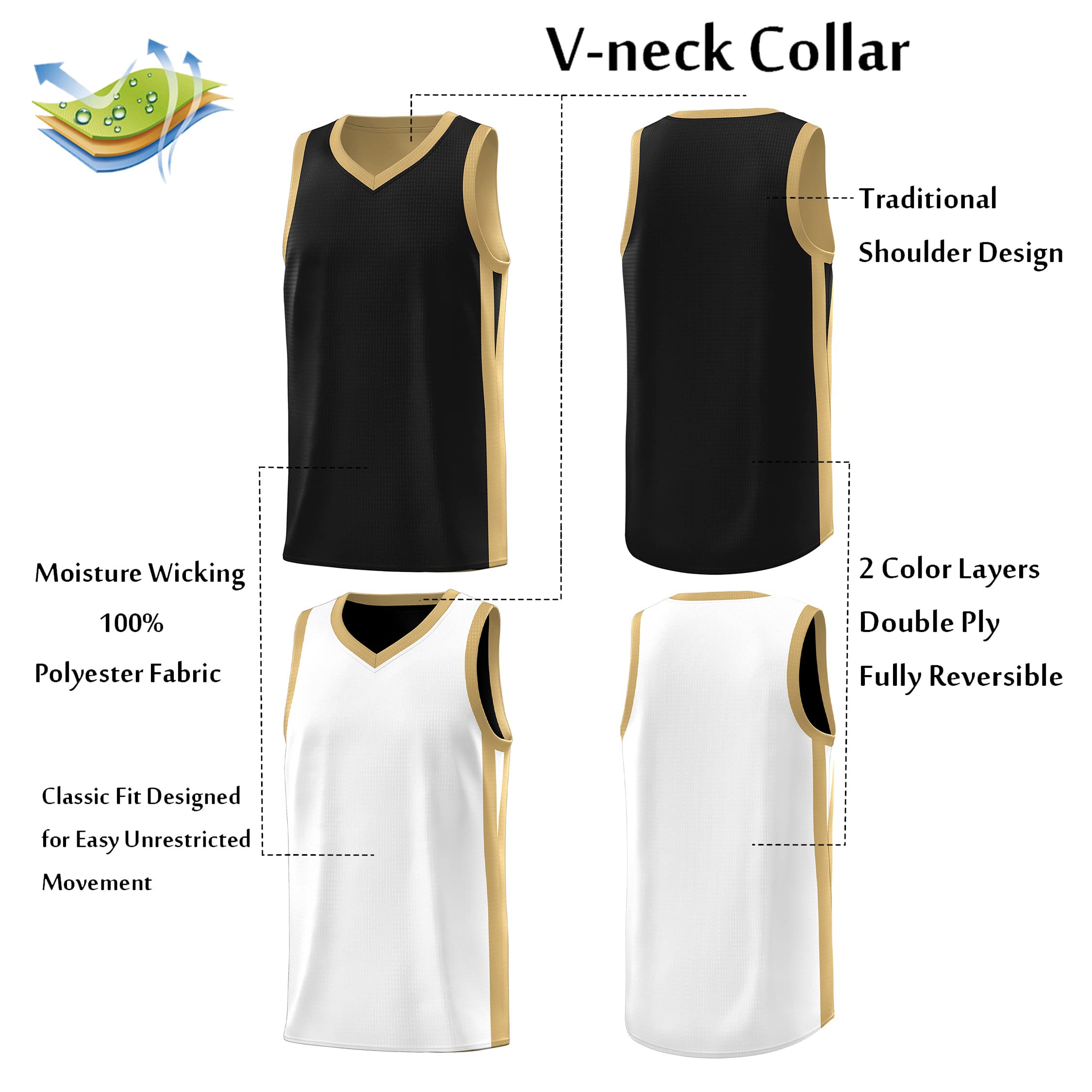 KXK Men's Blank Reversible Basketball Jersey Team Uniform Athletic Hip Hop Basketball Shirts S-4XL Black/White