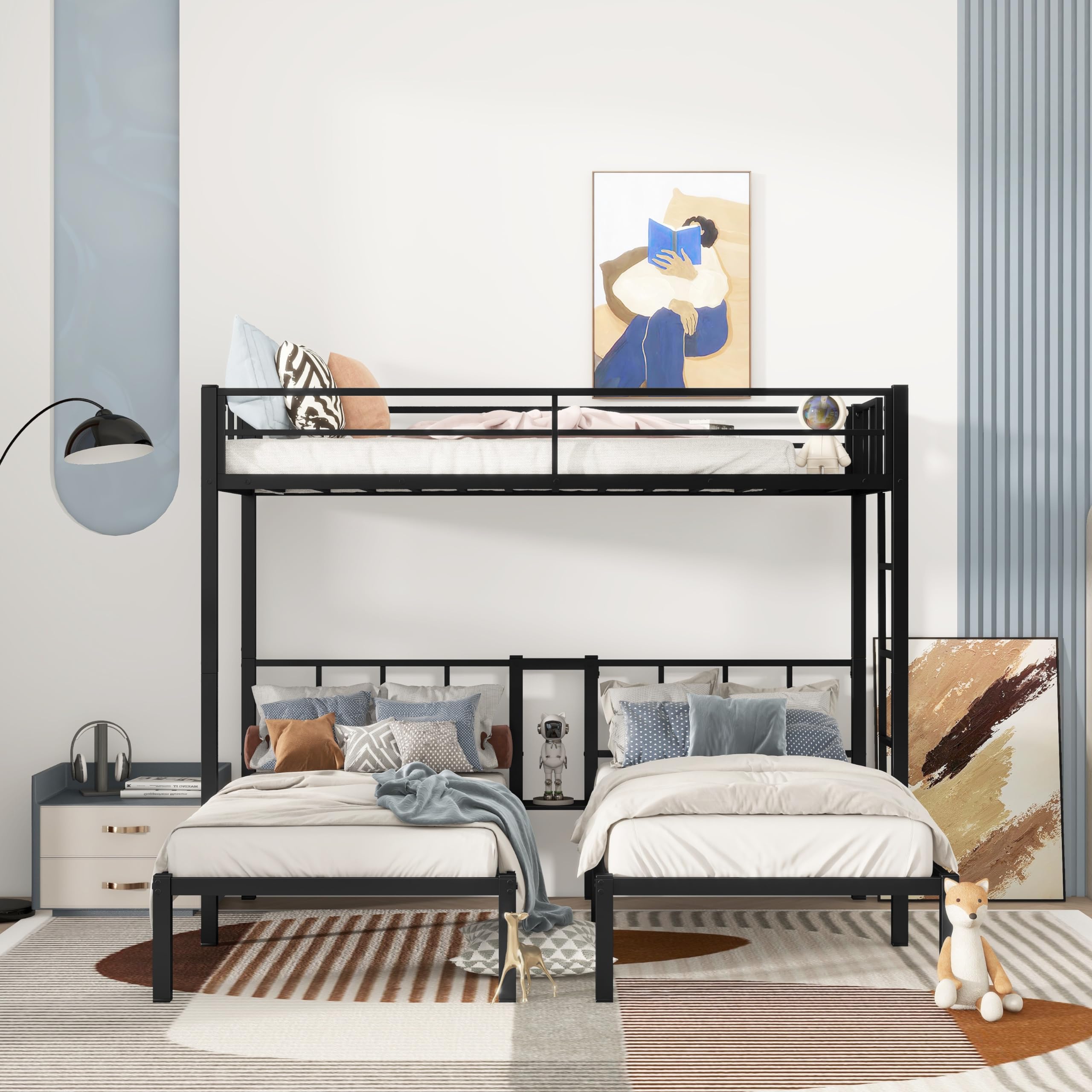Harper & Bright Designs Metal Triple Bunk Beds for 3, Bunk Bed Twin Over Twin & Twin Size, 3 Bed Bunk Beds for Kids, Teens,Can be Separated into 3 Twin Beds, Black