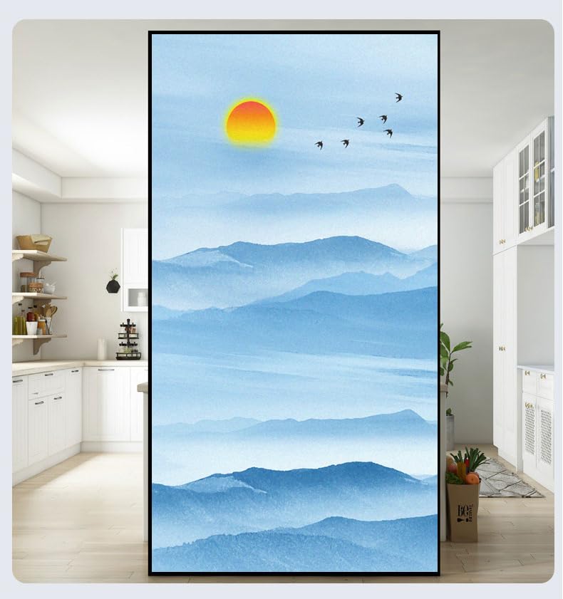 Glue Free Privacy Window Film Scenery Decorative Glass Film Frosted Static Cling Glass Window Sticker for Home Office W16.5 x H24.4(42x62cm)
